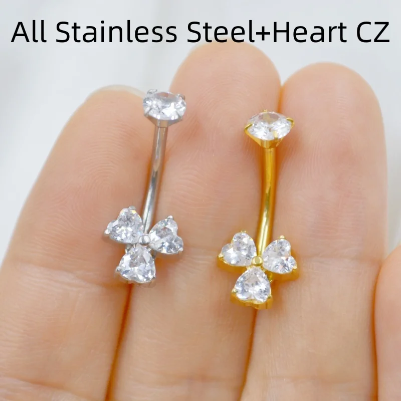 20PCS-Surgical-Steel-CZ-Round-Heart-Navel-Belly-Button-Bar-Internally ...