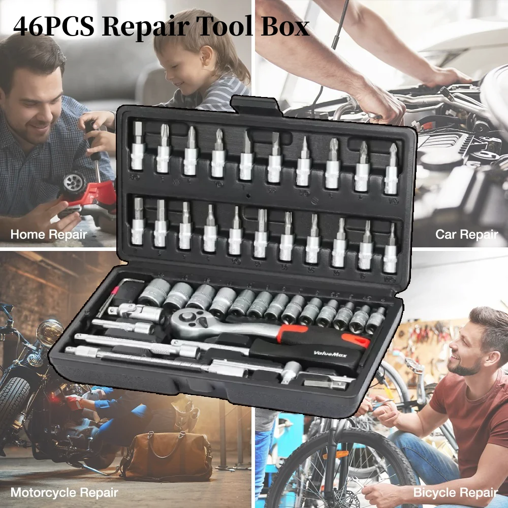 Car-Repair-Tool-Set-Box-1-4-Inch-Socket-Set-46-PCS-Set-Torque-Wrench ...