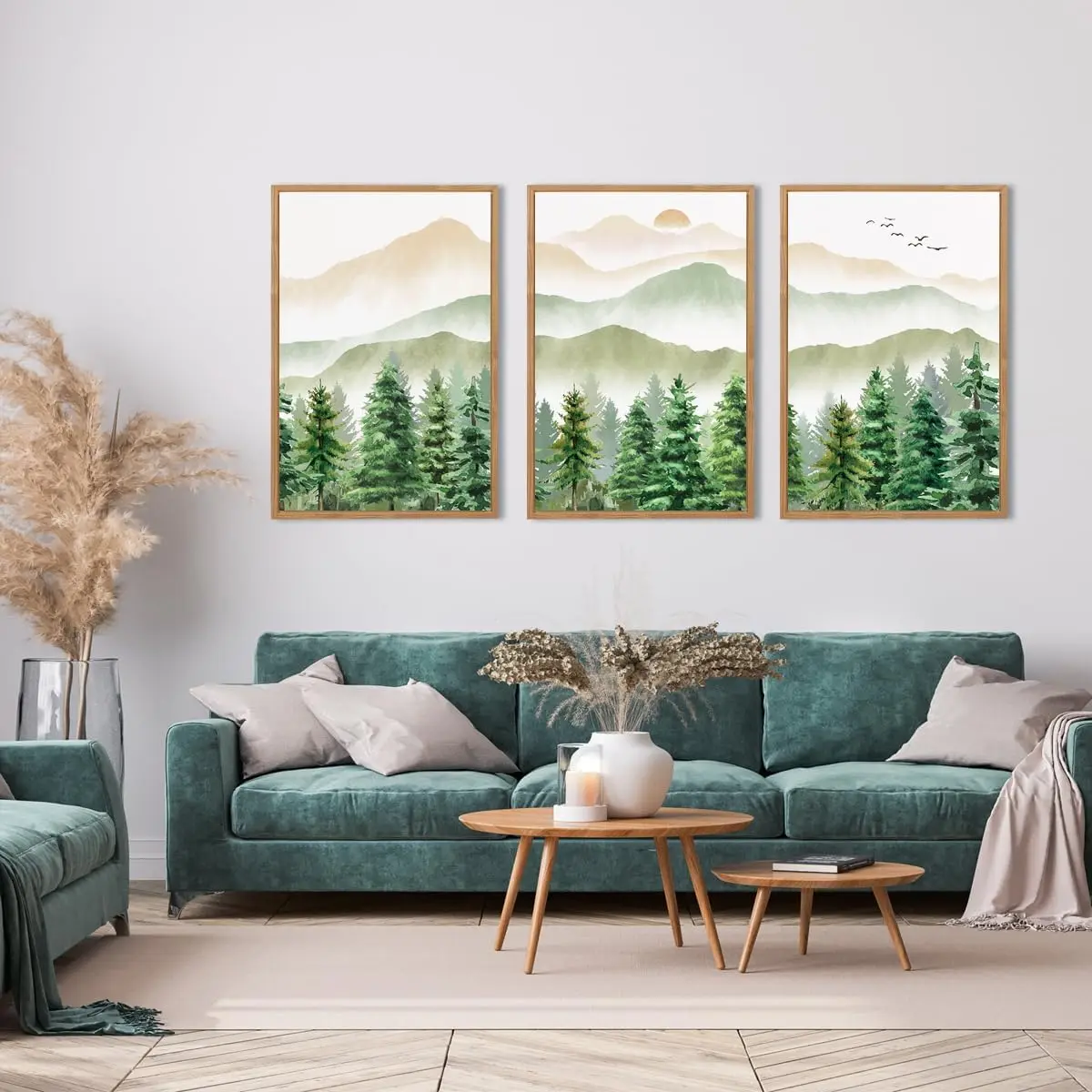 3Pcs/Set less Forest Sun Canvas Wall Art Sunset Woodland Wall Natural ...