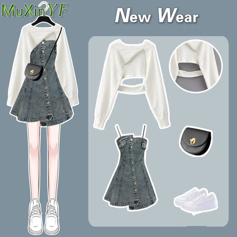 Women Slim Mini Denim Dress Spring Autumn Lady Fashion Crop Tops ...