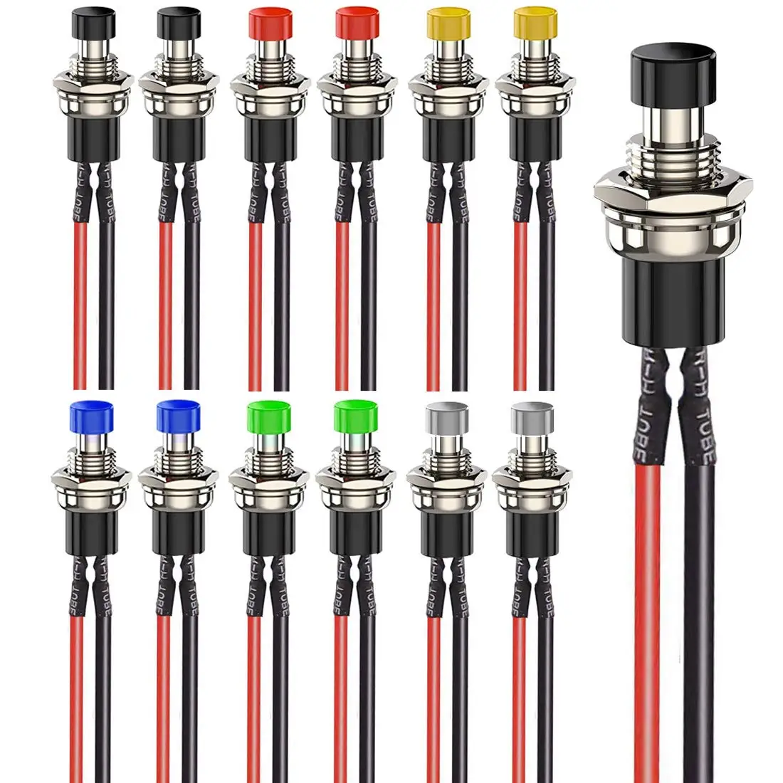 12pcs 7mm 3V-6V-12V-24V-230V/1A Prewired Mini Momentary Push Button ...