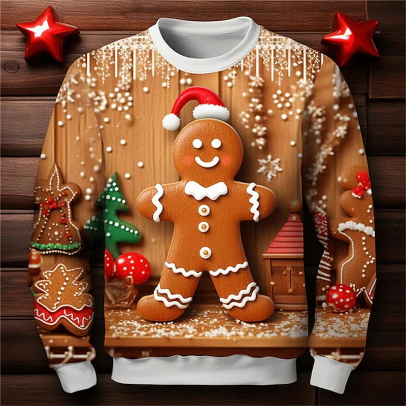 New 3D Gingerbread Man Printed Sweatshirts Men Women Cute Christmas ...