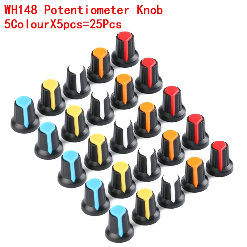 25pcs-5color-WH148-potentiometer-knob-cap-copper-core-15X17mm-6mm-Shaft ...