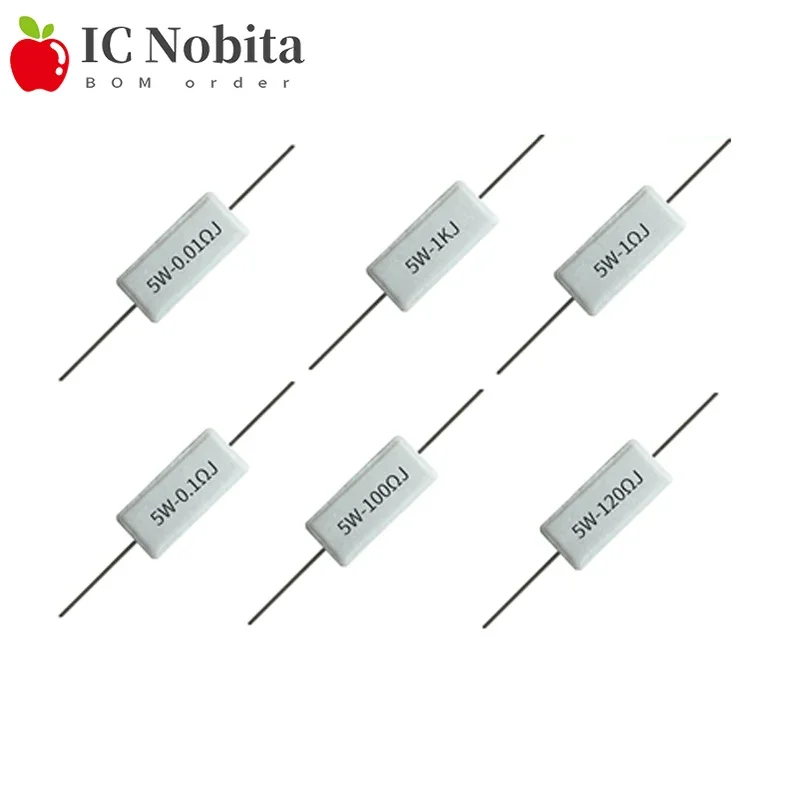 10PCS-5W-Cement-Resistor-Power-Resistance-0-01R-150K-0-5R-1R-10R-100R-0 ...