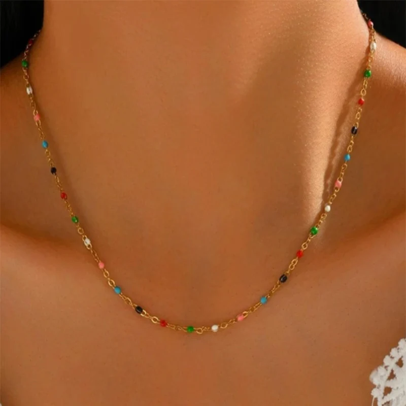 Colar-de-p-rolas-multicolor-para-mulheres-corrente-dopamina-simples-cor ...