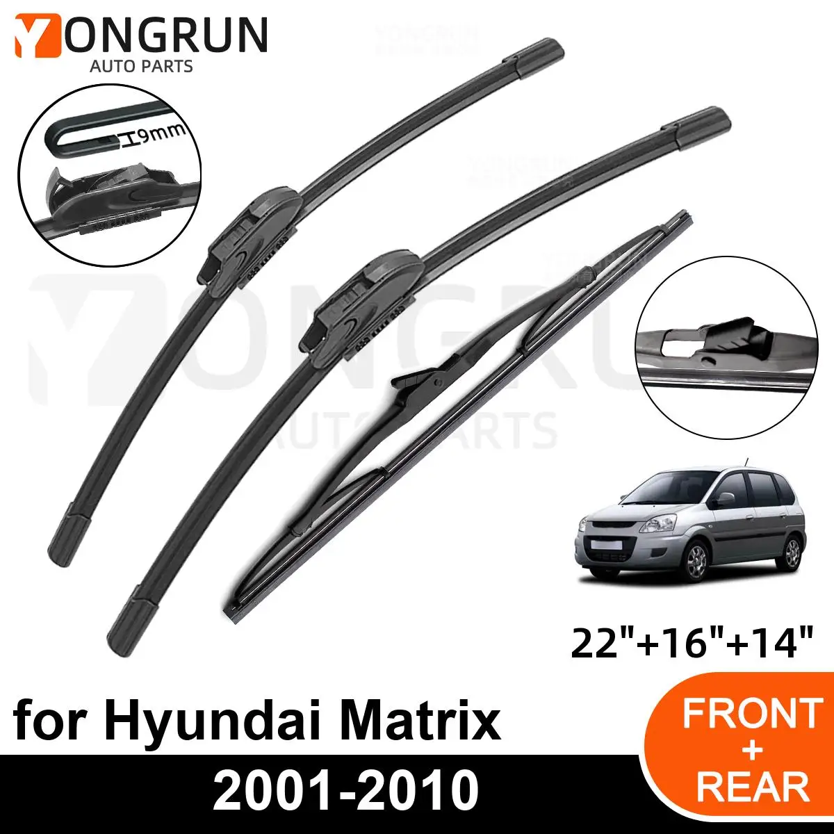 3PCS Car Wiper for Hyundai Matrix 2001-2010 Front Rear Windshield Four ...