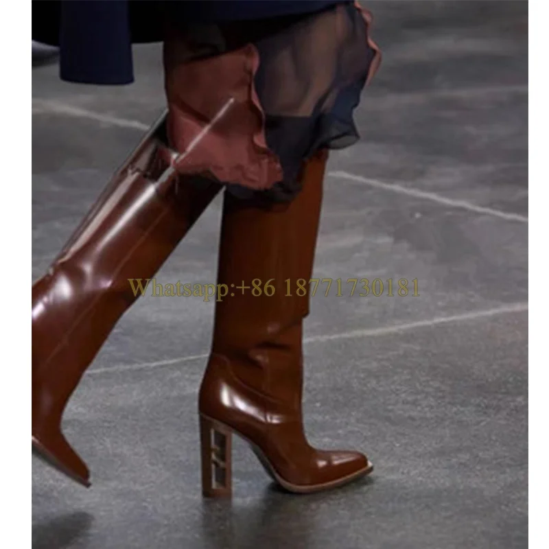 Personality-Hollow-Wood-Grain-Heel-Vintage-Straight-Boots-Fashion-Round ...