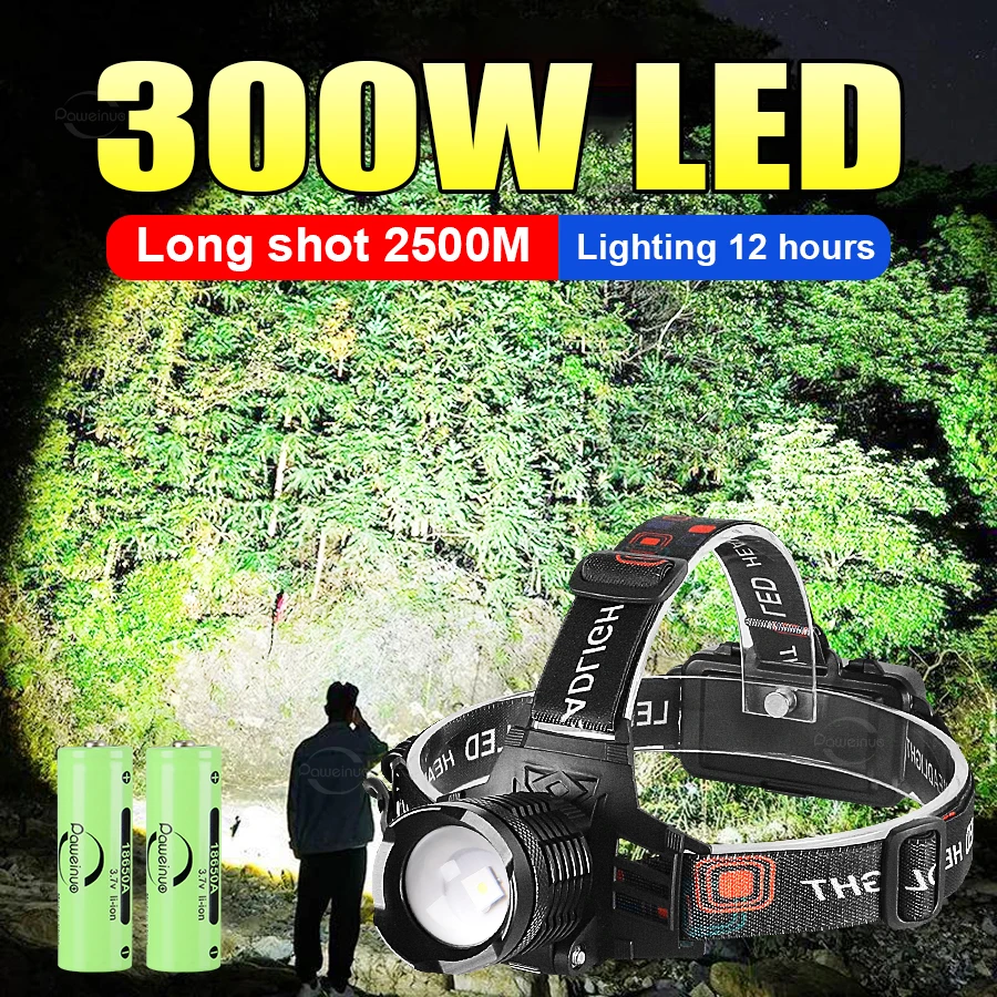 300W-Powerful-Headlamp-Type-c-Rechargeable-Headlight-Flashlight-18650 ...