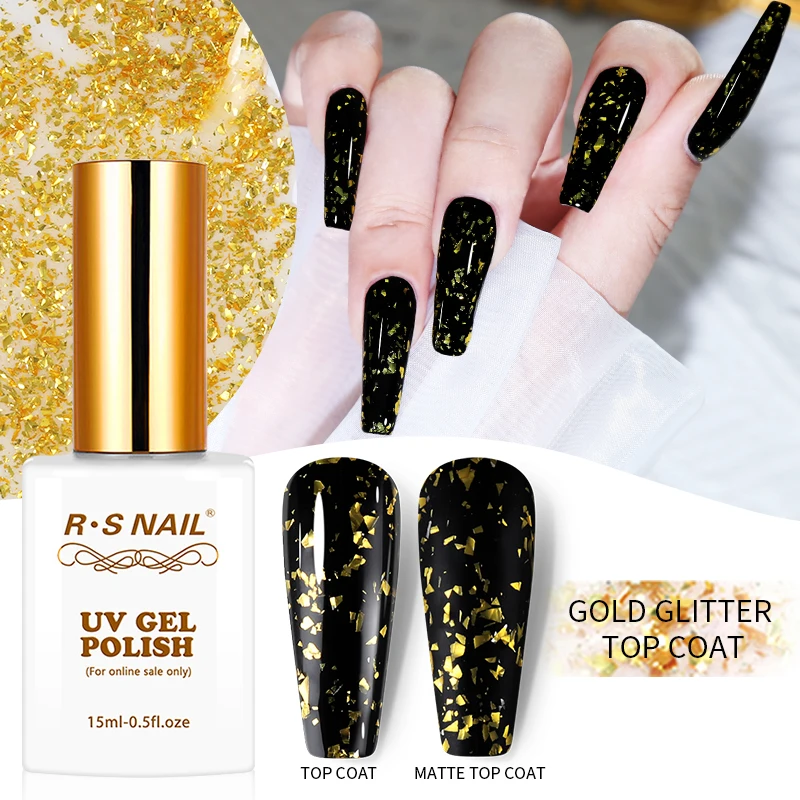 Rs Nail Glitter Top Coat No Wipe 15ml Gold Silver Glitter Shine Nail ...