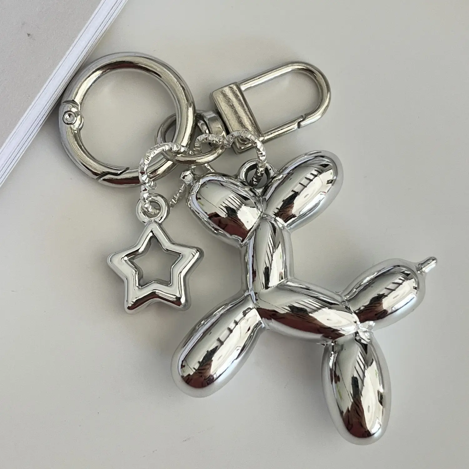 Silver Color Star Keychain Plastic Balloon Dog Key Ring For Women Girls ...