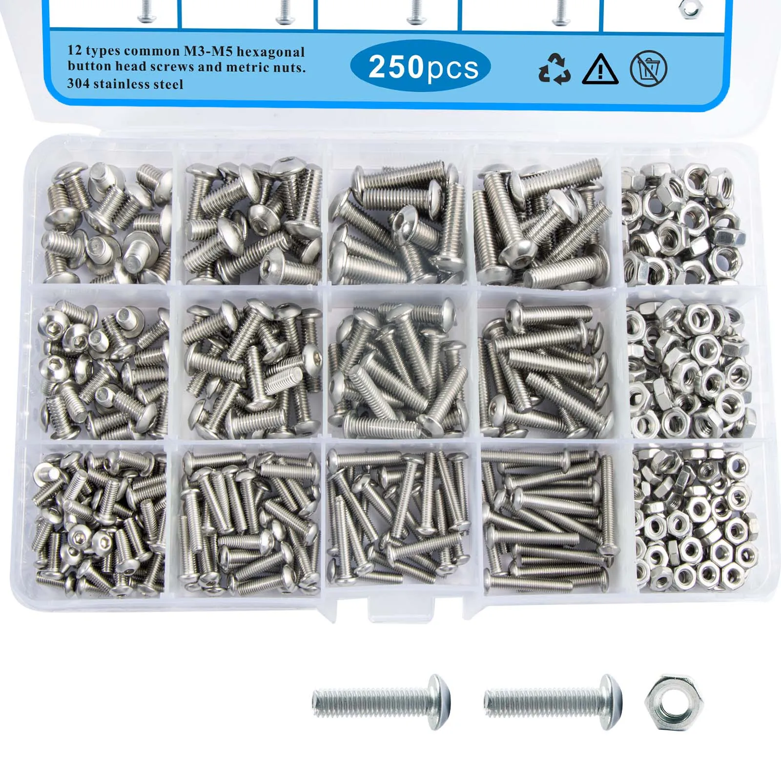 250-Pcs-Machine-Screw-Assortment-Kit-M3-M4-M5-Metric-Bolts-and-Nuts-Kit ...