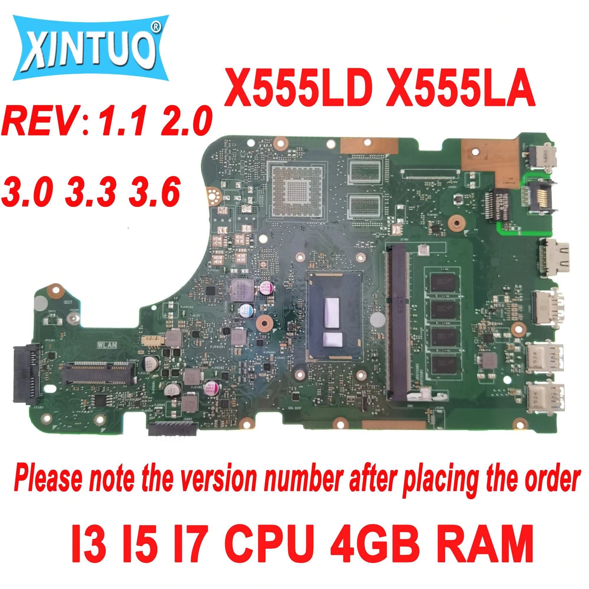 Placa base X555LD I3 I5 I7 CPU 4GB RAM para ASUS X555LA W519L K555L ...