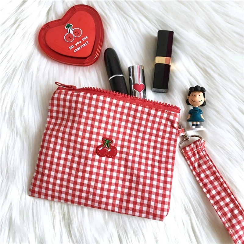 Cherry Coin Purse Multifunctional Embroidered Cherry Canvas Portable ...