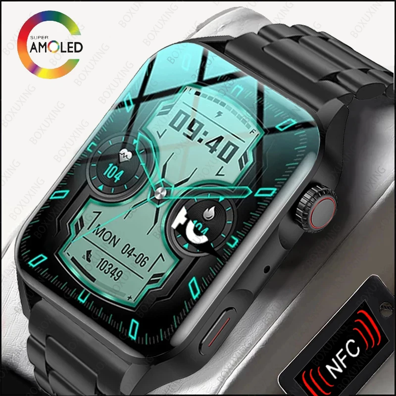 2022 nova nfc smartwatch masculino amoled tela hd sempre exibir o tempo chamada bluetooth ip68 à ...