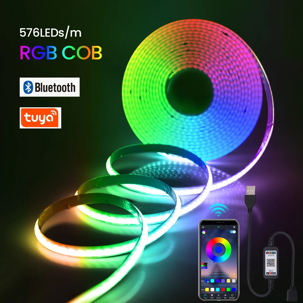 Bluetooth-RGB-COB-Strip-Light-5V-USB-LED-Tape-576Leds-m-Flexible-Ribbon ...