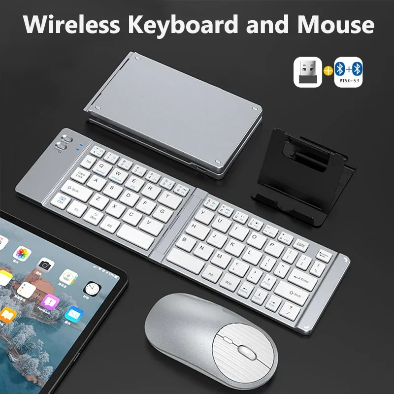 Mini-Folding-Keyboard-and-Mouse-Bluetooth-Wireless-Portable-Foldable ...