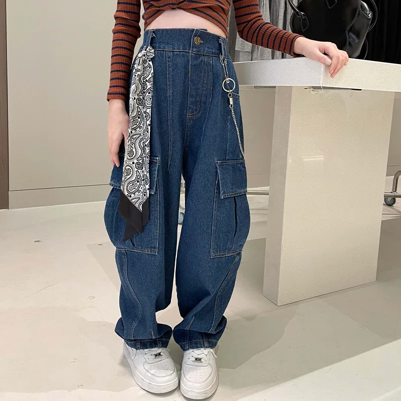 Cargo Pants Jeans Children | Cargo Jeans Girls Blue | Children's Cargo ...