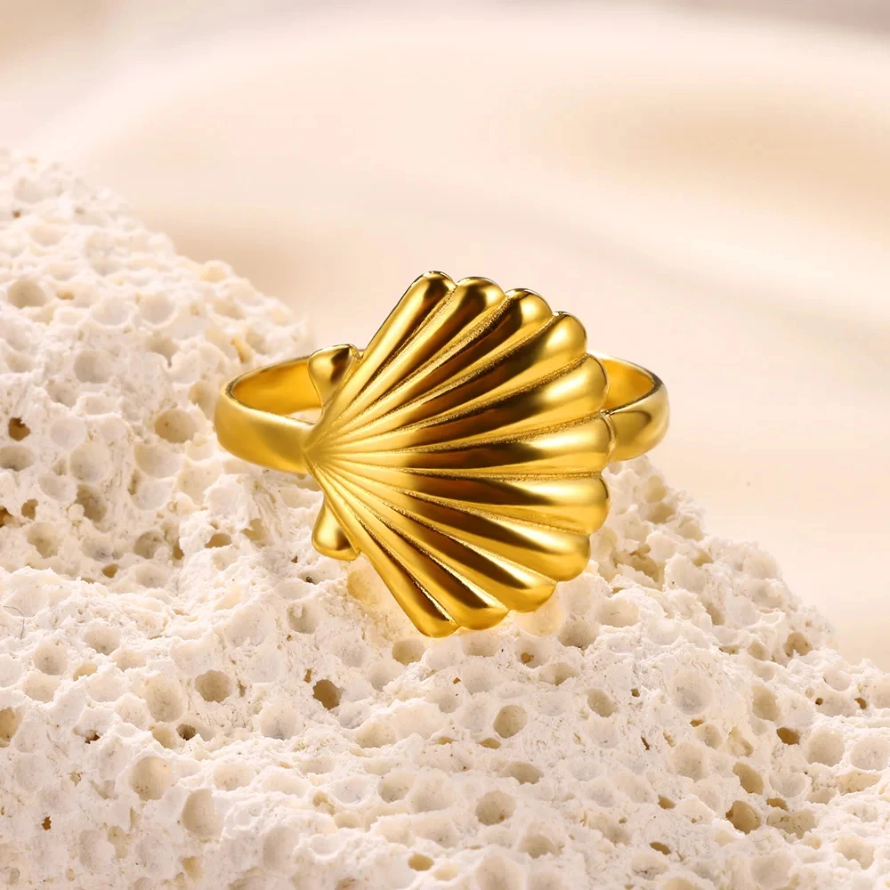 Shell-Rings-For-Women-Gold-Color-Stainless-Steel-Beach-Shell-Finger ...
