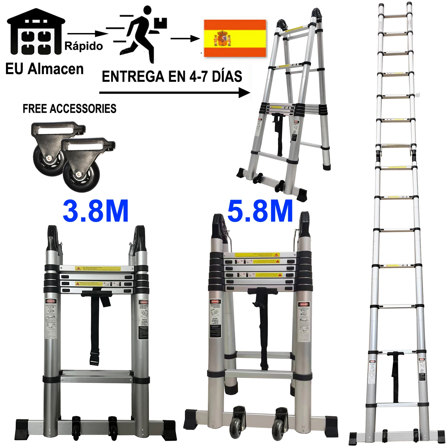 Escalera-telesc-pica-multiusos-de-aluminio-2-en-1-recta-Marco-A-con ...