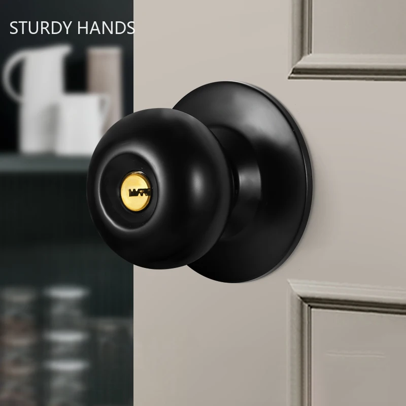Stainless Round Door Knobs Rotation Lock Knobset Handle with Key for ...