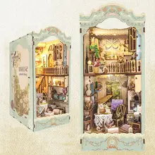 DIY Wooden Book Nook Shelf Insert Kit Miniature Fairy Tale Town Bookshelf Forest House Dollhouse ...