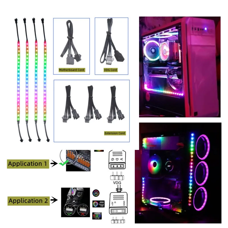 Addressable Rgb Led Strip Lights Rgbic 4x84leds 5v 3-pin Argb Headers ...