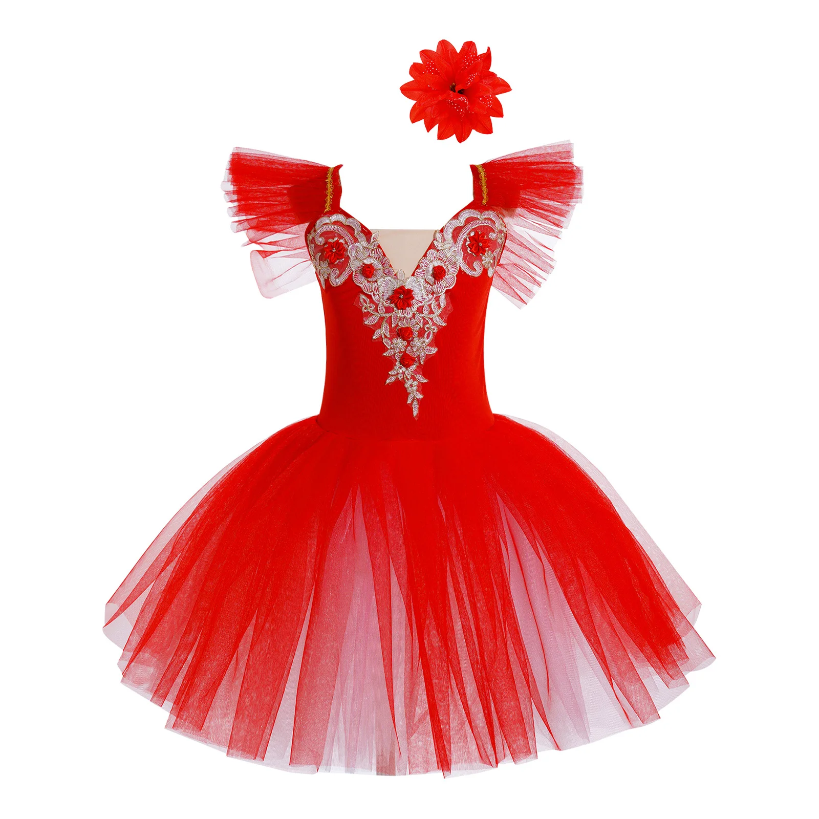 Vestido de ballet con tutú y mangas voladoras para niñas, con encaje de ...
