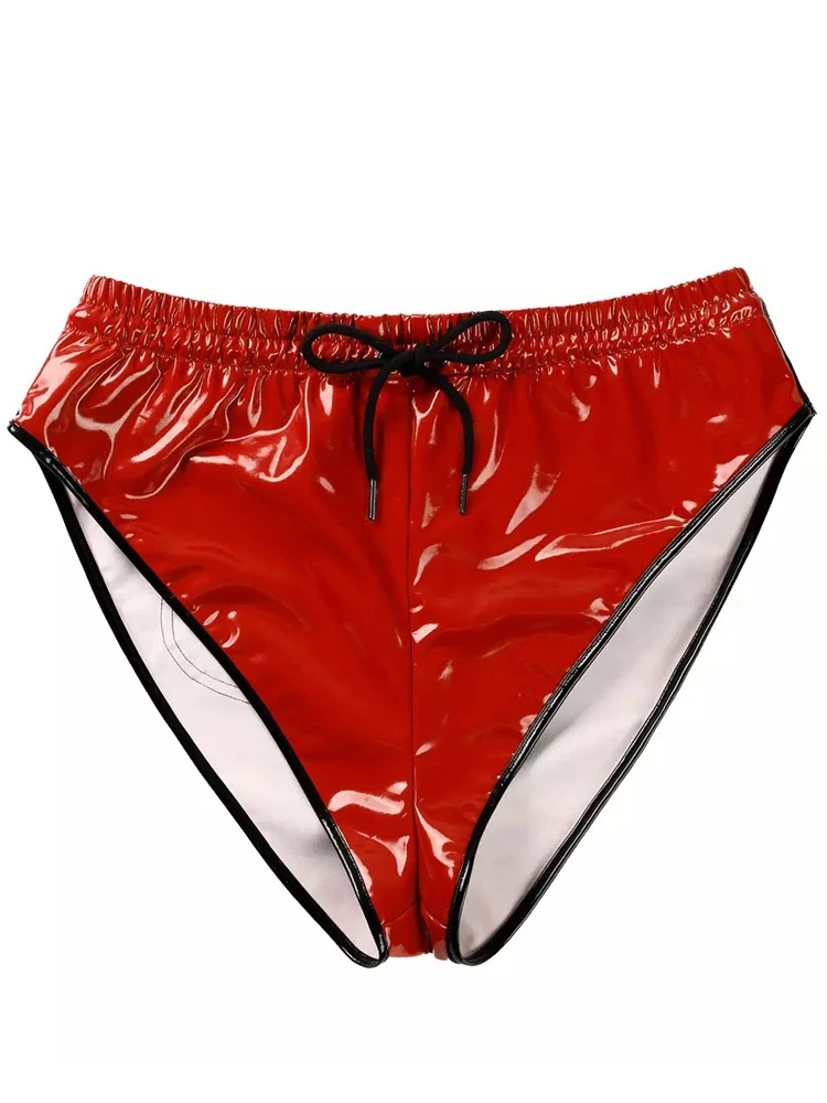 Wet Look Pvc Elastic Waist Shorts Shiny Pu Leather High Cut Trunks ...