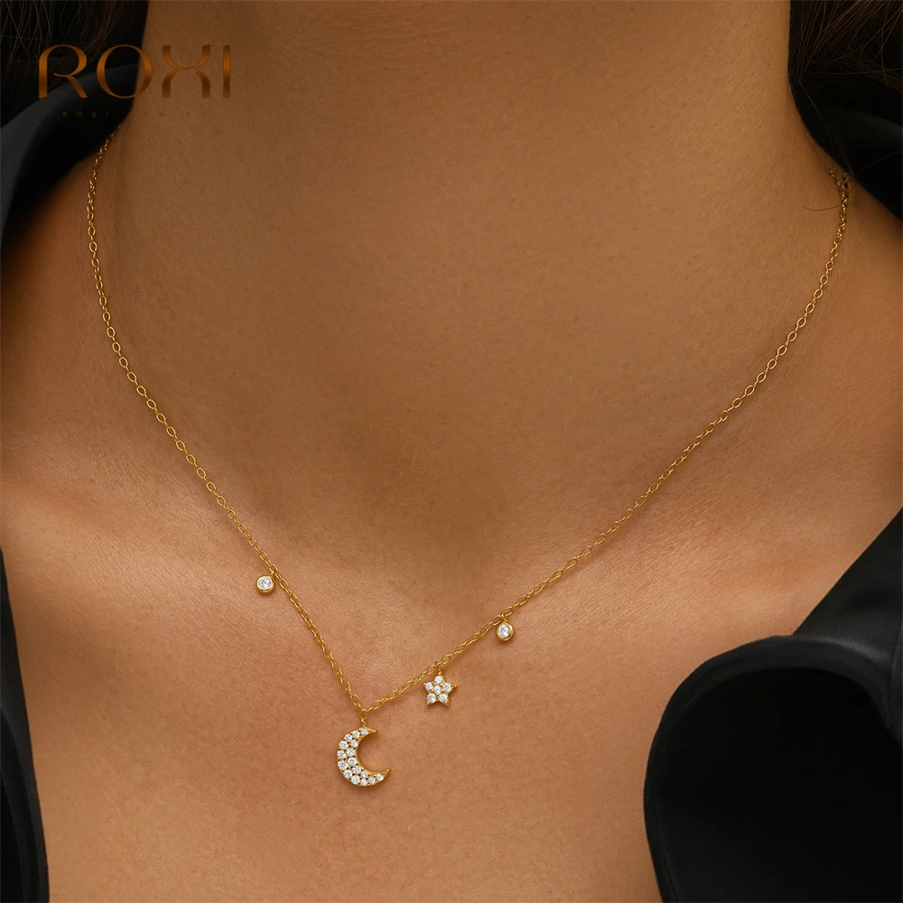 ROXI-925-Sterling-Silver-Luxury-Moon-And-Star-Zircon-Pendant-Necklace ...