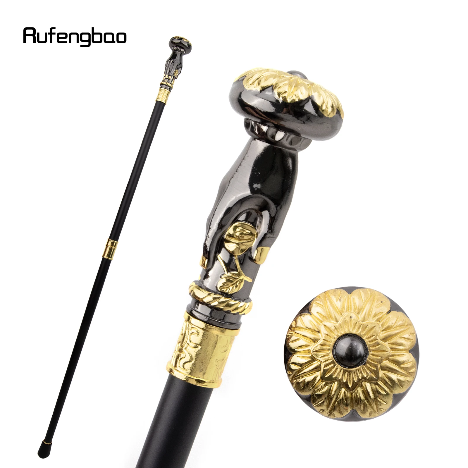 Golden-Black-Hand-Hold-Flower-Luxury-Fashion-Walking-Stick-for-Party ...