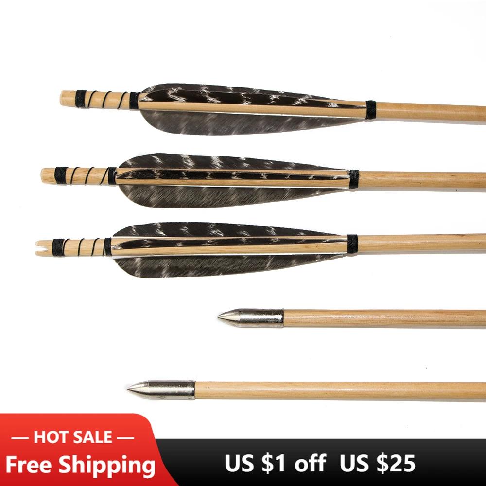 6/12/24pcs Archery Cedar Wood Arrows with Turkey Feather and Practice ...