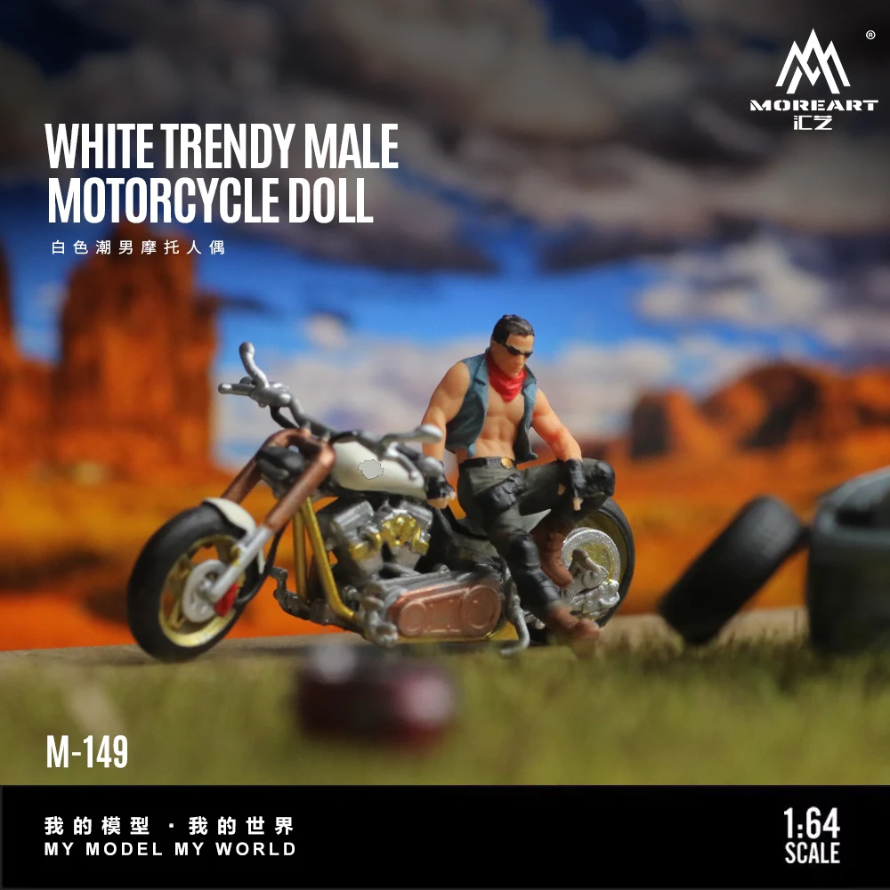 MoreArt 1:64 White Hipster Male Motorcycle Action Figure Resin Model ...