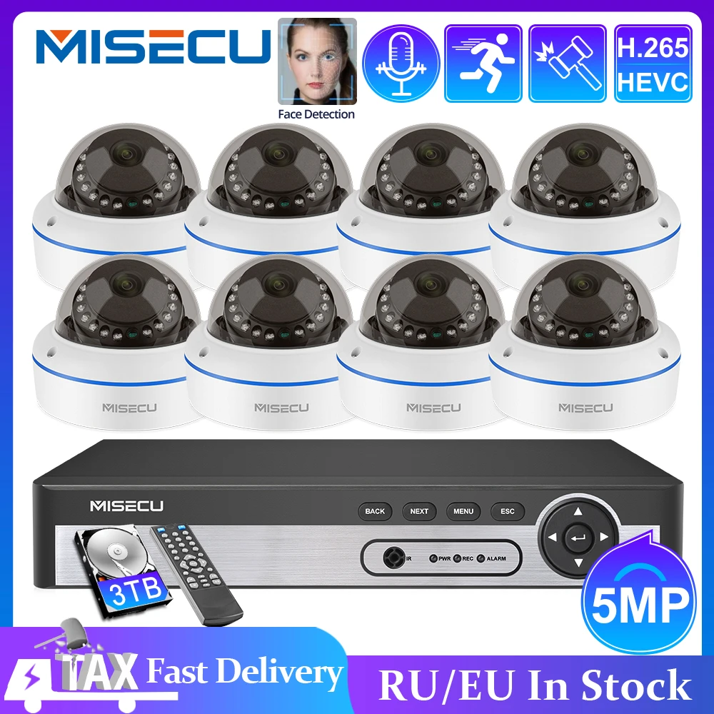 Misecu 8ch H.265 5.0mp Security Camera System Ip Dome Camera Vandal-proof Indoor Audio Cctv ...