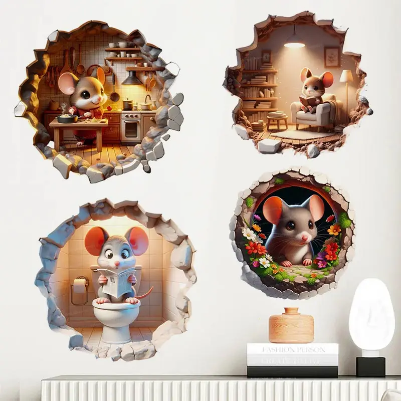 Cute-Cartoon-Mouse-Hole-Wall-Sticker-Living-Room-Wall-Edge-Home ...