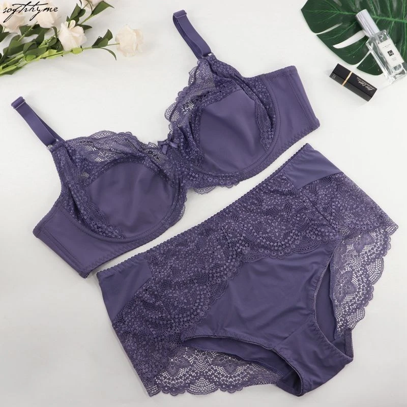Softrhyme Floral Lace Lingeries For Women Plus Size Bra Set D Cup Xl ...