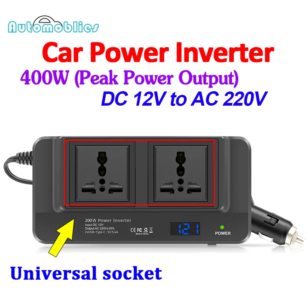 400W-200W-Car-Power-Inverter-DC-12V-to-AC-220V-Car-Charger-Battery ...
