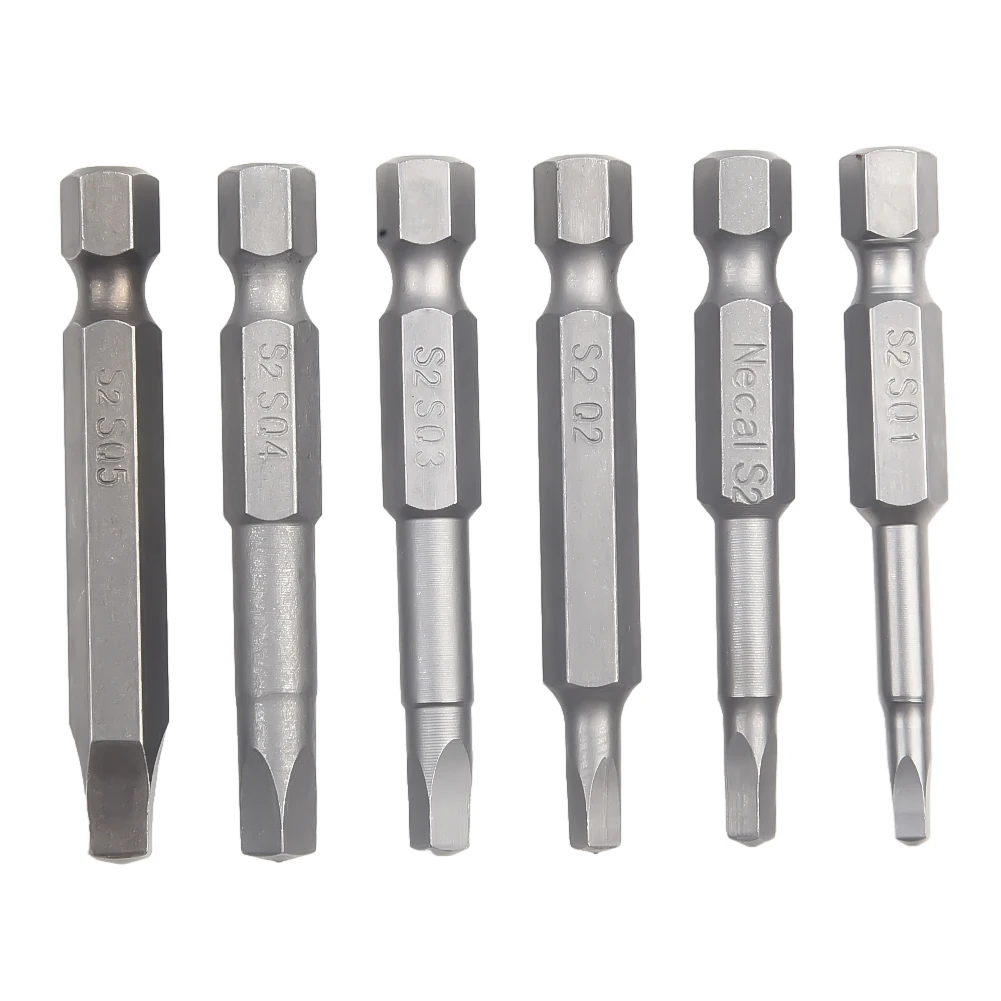 6Pcs-50mm-SQ1-SQ5-Square-Head-Screwdriver-Bit-Set-Hex-Shank-Magnetic ...