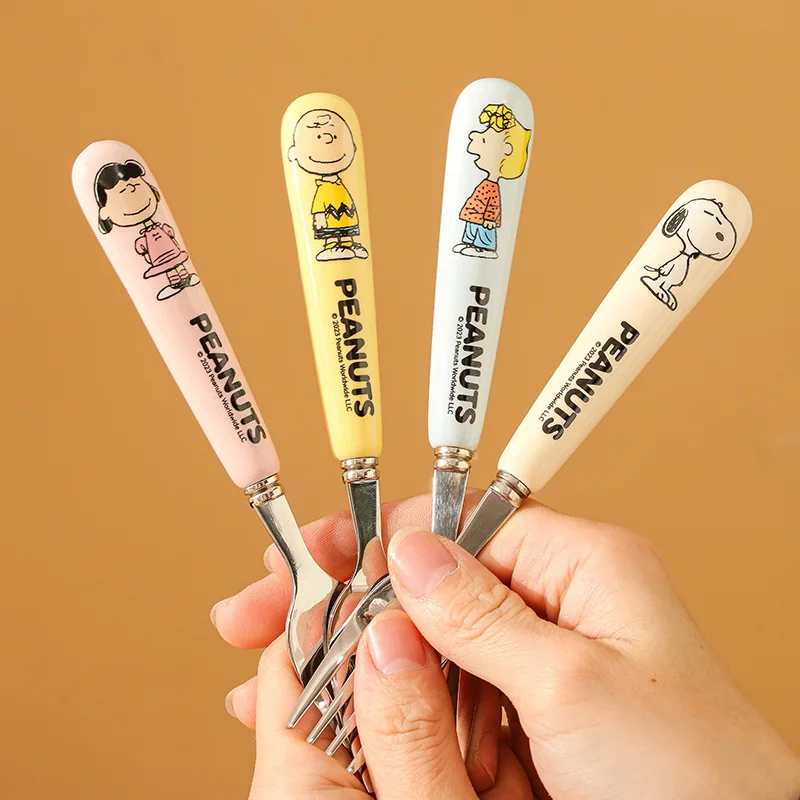 Genuine-2Pcs-Cute-Cartoon-Snoopy-Stainless-Steel-Spoon-Ceramic-Handle ...