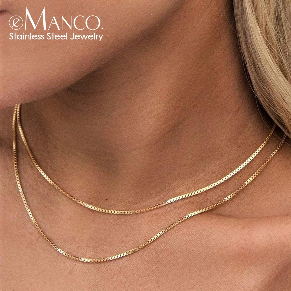 eManco 2/3MM Stainless Steel Snake Box Chain Necklace Gold Color Choker ...