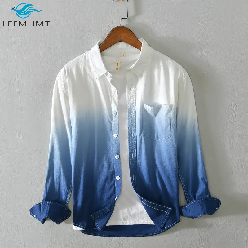 Men-Spring-Autumn-Gradient-Color-Cotton-Shirts-Male-Japan-Style ...