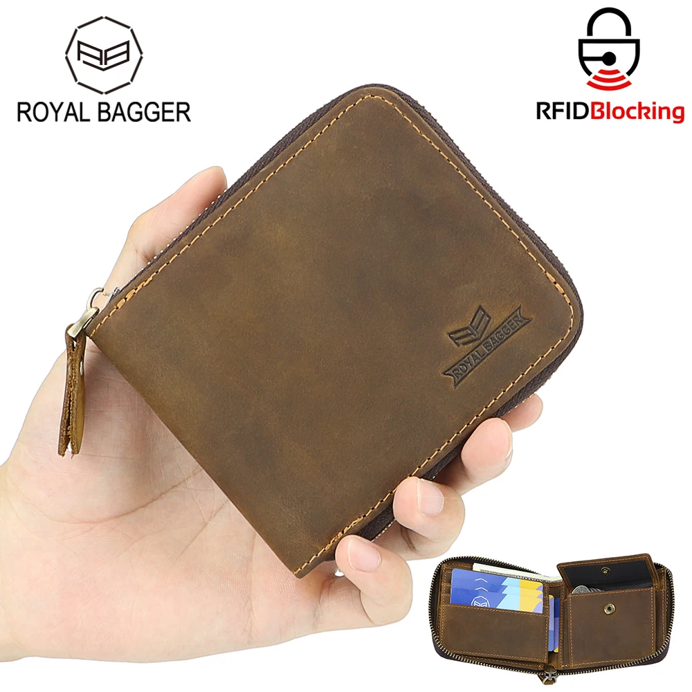 Royal-Bagger-RFID-Short-Wallets-for-Men-Crazy-Horse-Leather-Zipper ...