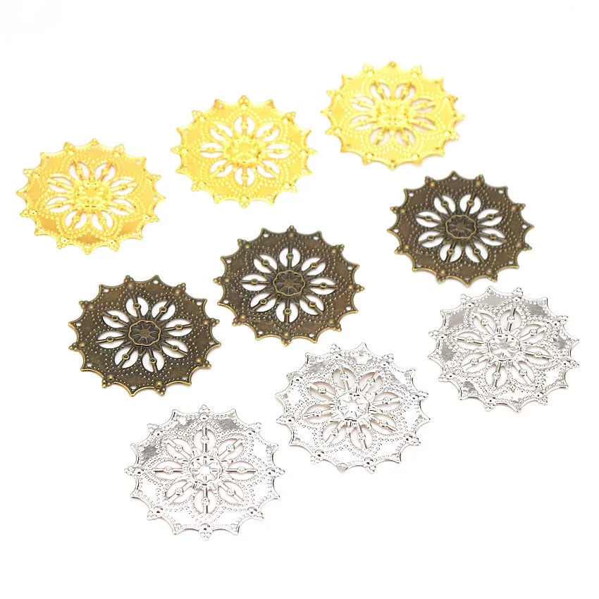Retail-10Pcs-Antique-Bronze-Silver-Filigree-Round-Wraps-Connectors ...