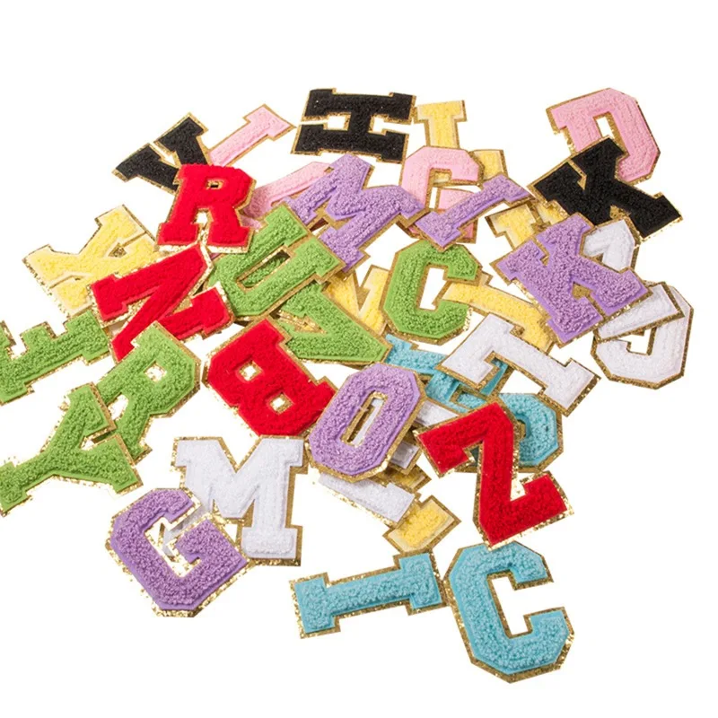 26-Pieces-Letter-Patches-Dacron-Gold-Glitter-Border-Sticker-Sew-on ...