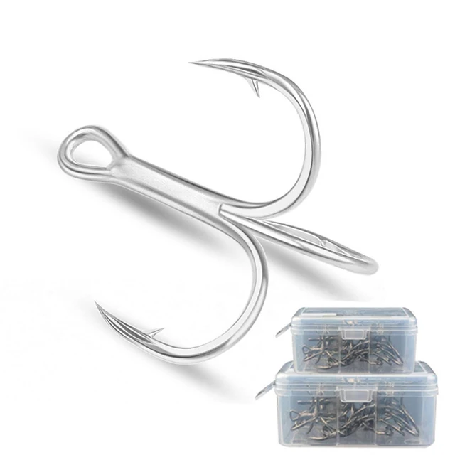 50pcs/box Sharp High Steel Carbon Fishing Treble Hook Strong Crank ...
