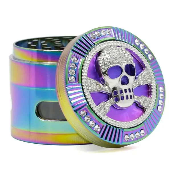 Tobacco-Grinder-Skull-Shape-4-Layers-63mm-Rainbow-Color-Zinc-Alloy-Herb ...