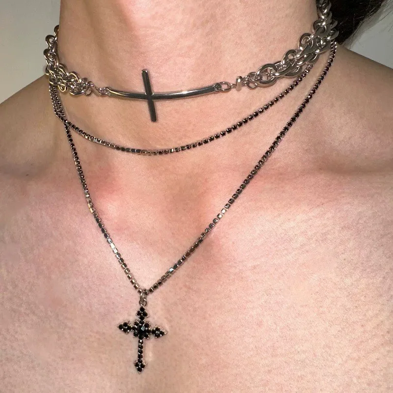 Gothic Punk Fashion Multi-layered Hip-hop Stacked straps Metal Chain ...