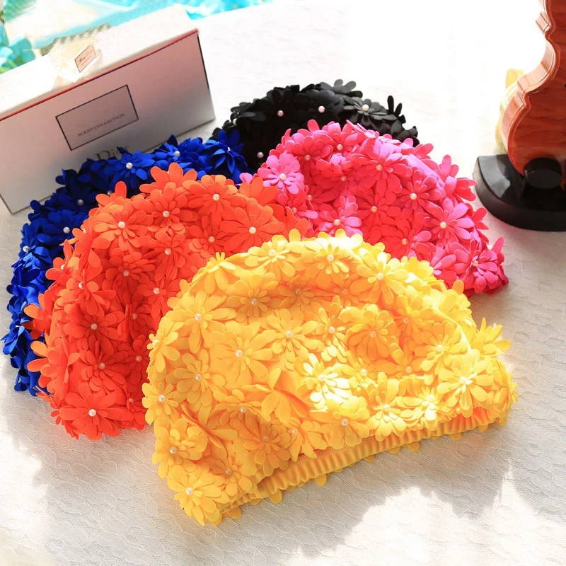 Handmade-Pearl-Women-Adults-Swim-Pool-Colorful-Flower-Swimming-Caps ...
