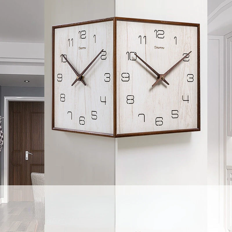 Modern-Home-Decor-Double-Sided-Walnut-Wall-Clock-Wall-Corner-Wall-Clock ...
