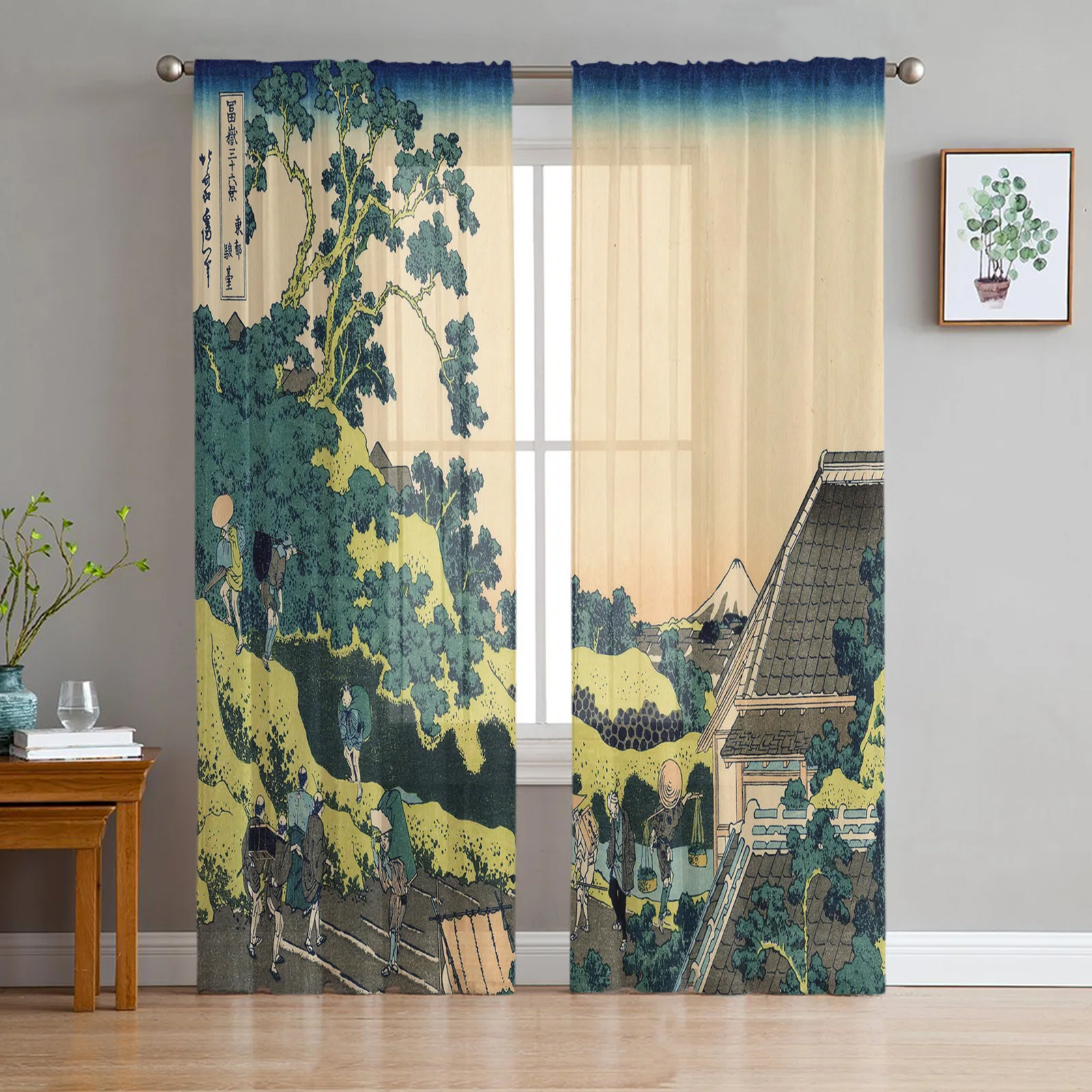 Japanese-Field-Illustration-Tulle-Sheer-Curtains-for-Living-Room-Home ...