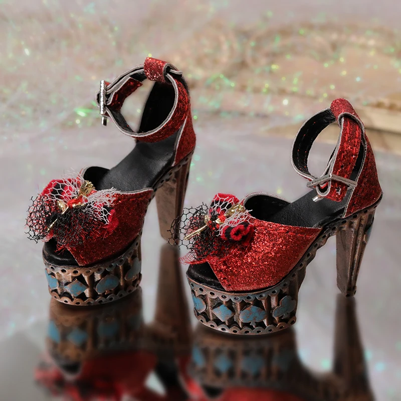 BJD Shoes 1/4 for Minifee Miwa Girl Moe Line Body Black and Red Retro ...